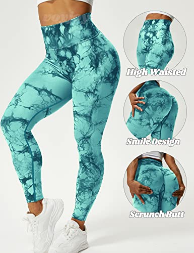 VOYJOY Seamless Leggings for Women High Waist Yoga Pants, Scrunch Butt Lifting Elastic Tights Teal