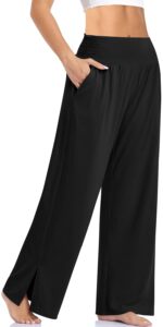 ueu womens wide leg yoga pants high waisted side slit joggers casual lounge sweatpants with pockets- 28" inseam (black, xl)