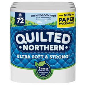 quilted northern ultra soft & strong toilet paper, 18 mega rolls = 72 regular rolls, 2-ply bath tissue, 6 count (pack of 3)