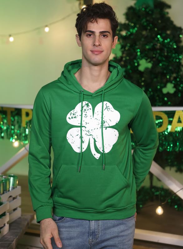 Arvilhill St Patrick's Day Sweatshirt Men's Green Shamrock Irish Printed Hoodie CLOVER XL