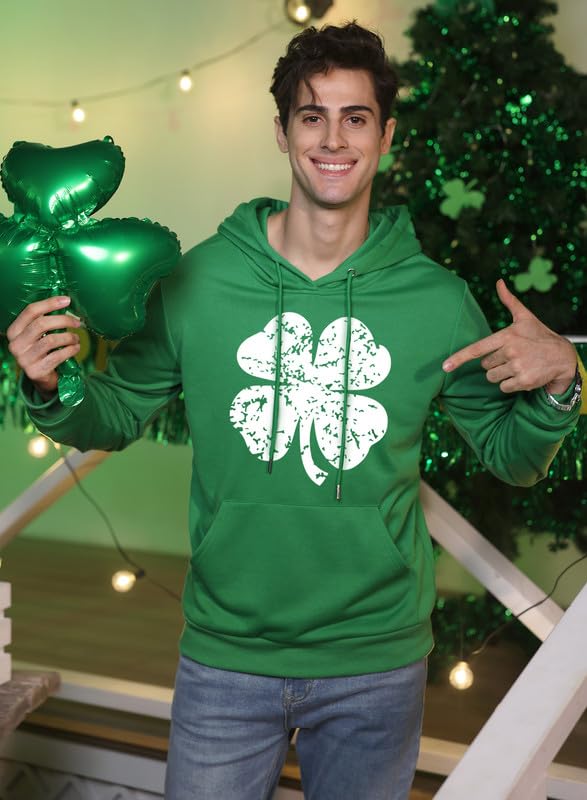 Arvilhill St Patrick's Day Sweatshirt Men's Green Shamrock Irish Printed Hoodie CLOVER XL