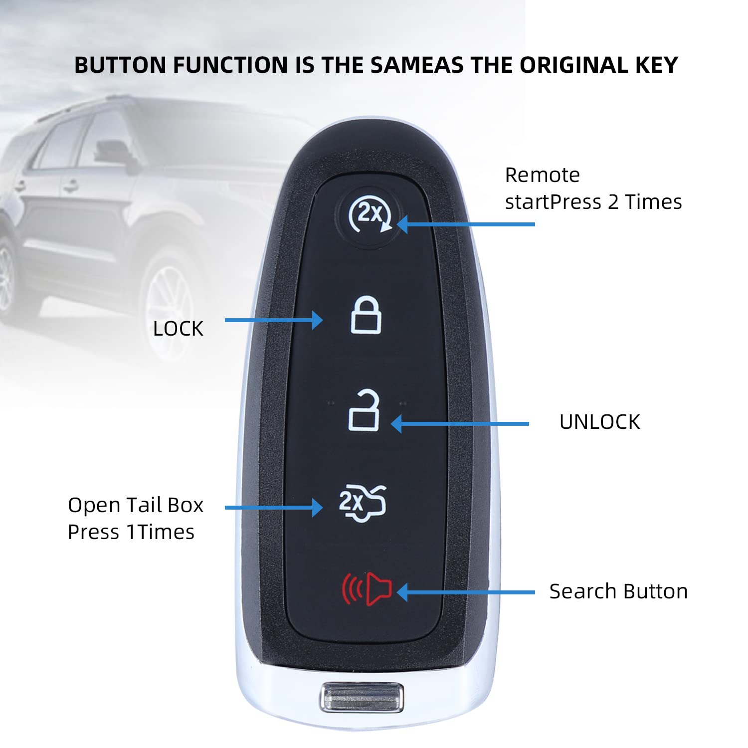 Key Fob Smart Proximity Keyless Entry Remote Control fits for 2011-2015 Ford Edge Explorer, 2013-2019 Flex Focus Taurus and Lincoln MKX MKS MKT Replace P/N: M3N5WY8609 ID46 315Mhz 1 PCS