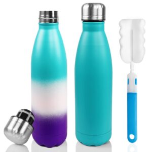 sfee insulated water bottle, 17oz stainless steel water bottles, double wall vacuum reusable water bottles leak proof bpa-free sports bottle cup keep hot&cold for running gym cycling kids(ablue+color)