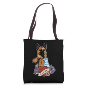 i love mom tattoo design i funny german shepherd mom tote bag