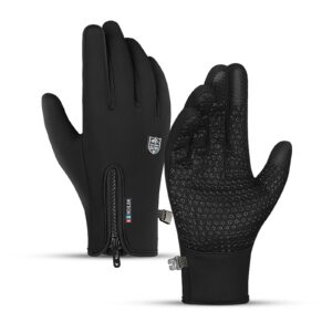 temei winter waterproof glove for men and women with light touchscreen texting fingers, windproof anti slip heated glove hands warm for bike, hiking, ski (small, black)