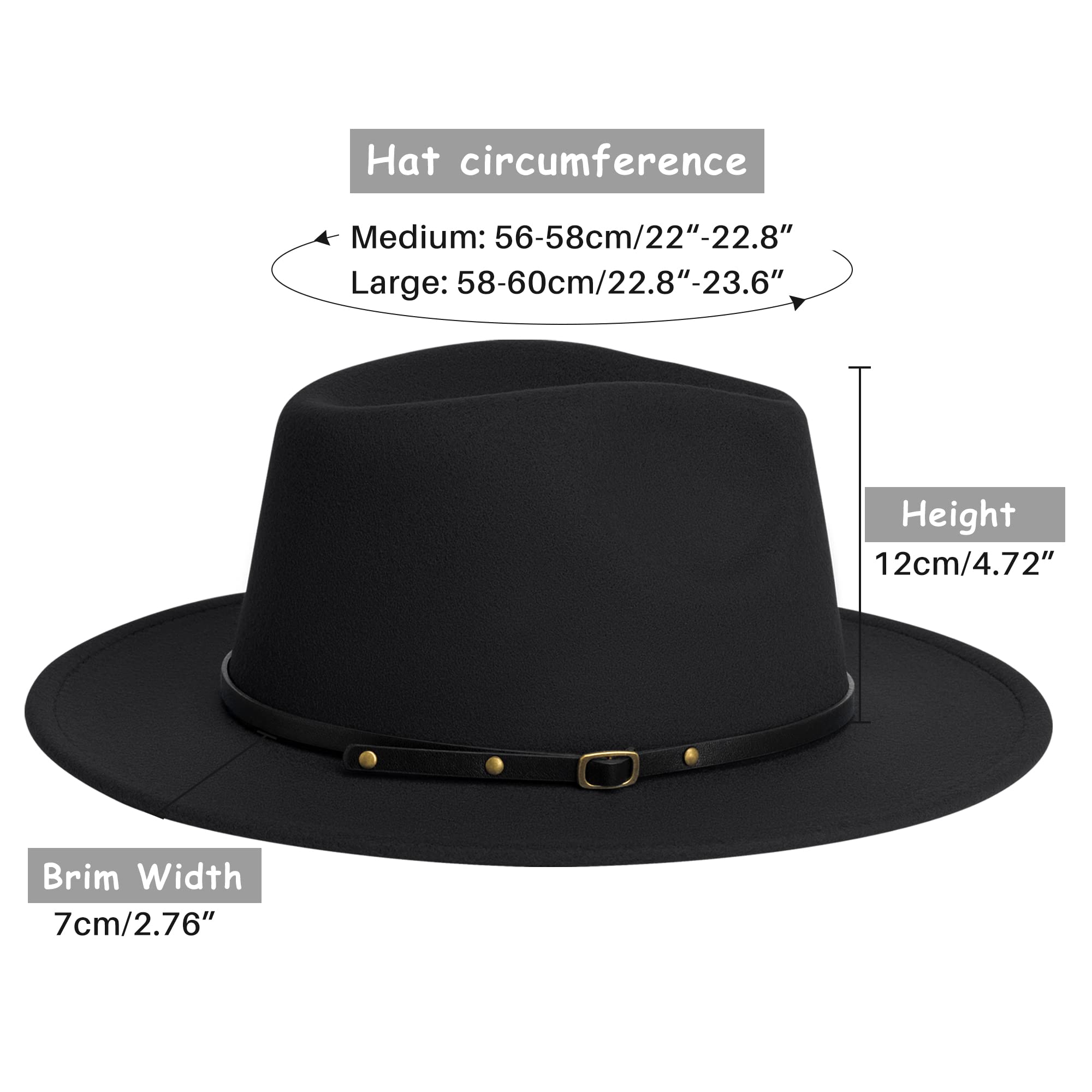 Wide Brim Fedora Hats for Women Dress Hats for Men Two Tone Felt Panama Hat Black