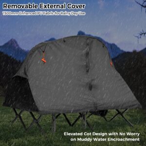 Tangkula 2-Person Tent Cot, 4-in-1 Folding Tent with Waterproof Rainfly, Self-Inflating Mattress & Roller Carrying Bag, Portable Off Ground Elevated Tent with Shoe Storage Pocket & Lamp Hook (Grey)