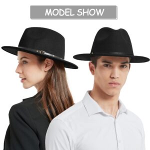 Wide Brim Fedora Hats for Women Dress Hats for Men Two Tone Felt Panama Hat Black