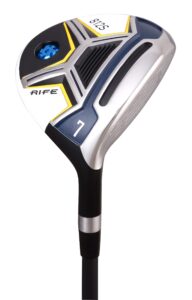 rife golf men's 812s offset 7 wood club, right handed regular flex with men's size black pro velvet grips