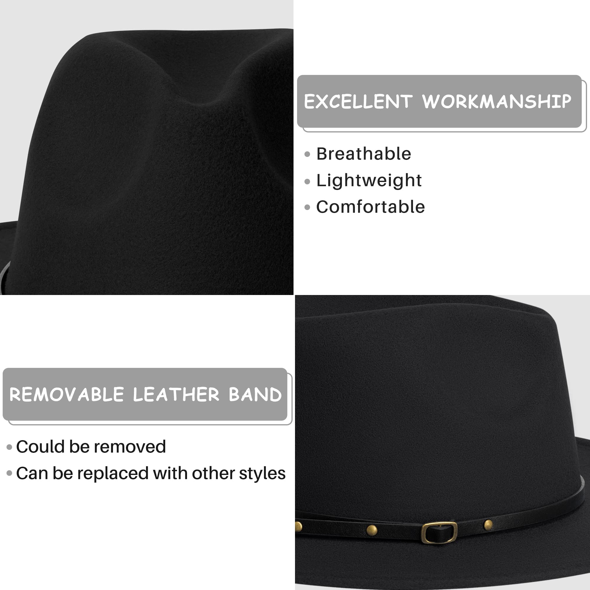 Wide Brim Fedora Hats for Women Dress Hats for Men Two Tone Felt Panama Hat Black