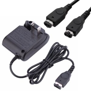 gba sp charger and link cable set, ac adapter and 2 player game link cable for gameboy advance sp, wall travel charger power 5.2v 450ma for game boy advance sp