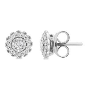 timeless love 1/4 ct diamond flower cluster earrings set in polished sterling silver, dainty jewelry, women’s fashion earrings