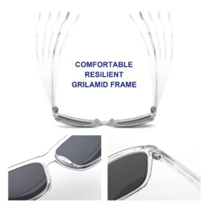 JFXQDR Polarized Sunglasses for Men and Women, XL Square Sun Glasses UV400 Protection RFS8201 (Clear Frame Mirrored Silver Lens)