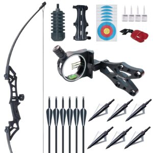 einmaiqi archery set 51'' bow and arrow adult 30lb 40lb takedown recurve bow set,aluminum riser long bow kit for right handed outdoor training bow black straight bow (40lb)