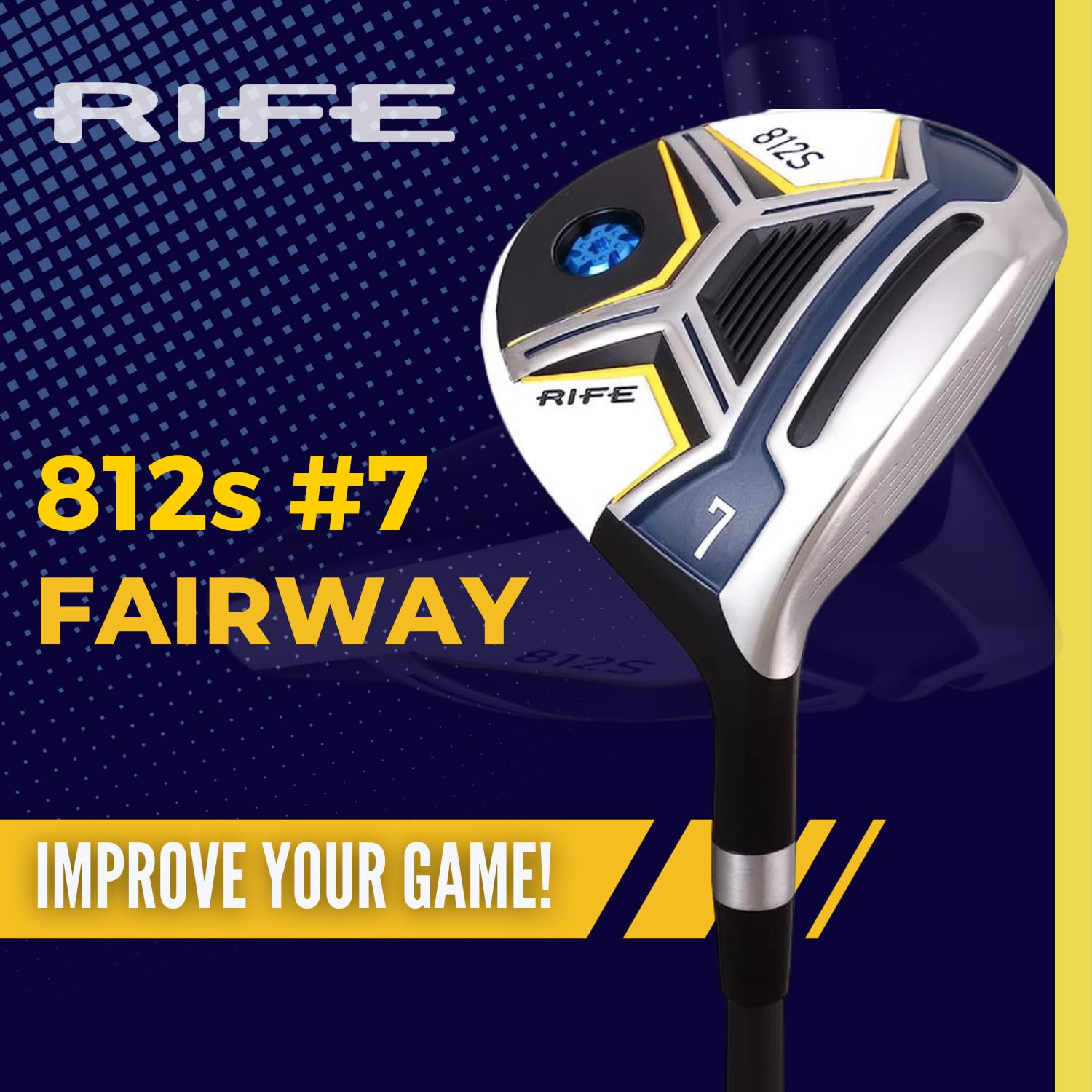 Rife Golf Men's 812s Offset 7 Wood Club, Right Handed Regular Flex with Men's Size Black Pro Velvet Grips