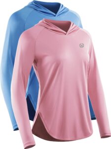 neleus women's sun protection running shirts workout athletic long sleeves shirts with hoods,8090,2 pack,blue/pink,x-large