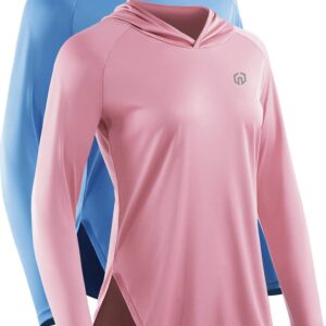 NELEUS Women's Sun Protection Running Shirts Workout Athletic Long Sleeves Shirts with Hoods,8090,2 Pack,Blue/Pink,X-Large