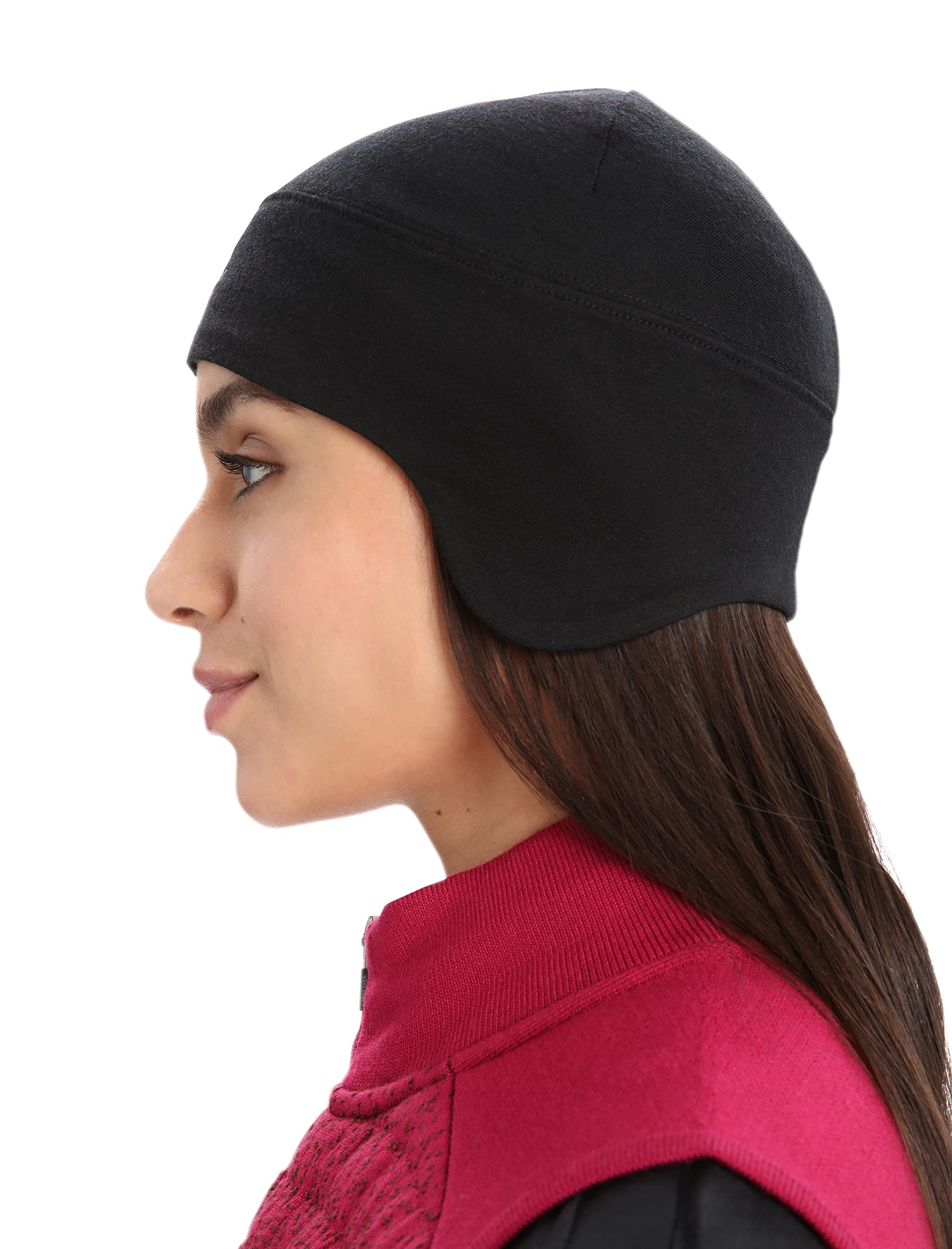 Icebreaker Merino Quantum Merino Wool Beanie, Unisex, - Breathable, Warm Winter Hats with Full Ear Flaps for Skiing, Hiking, Snowboarding - Premium Women’s and Men’s Hats, Black/Clove, One Size