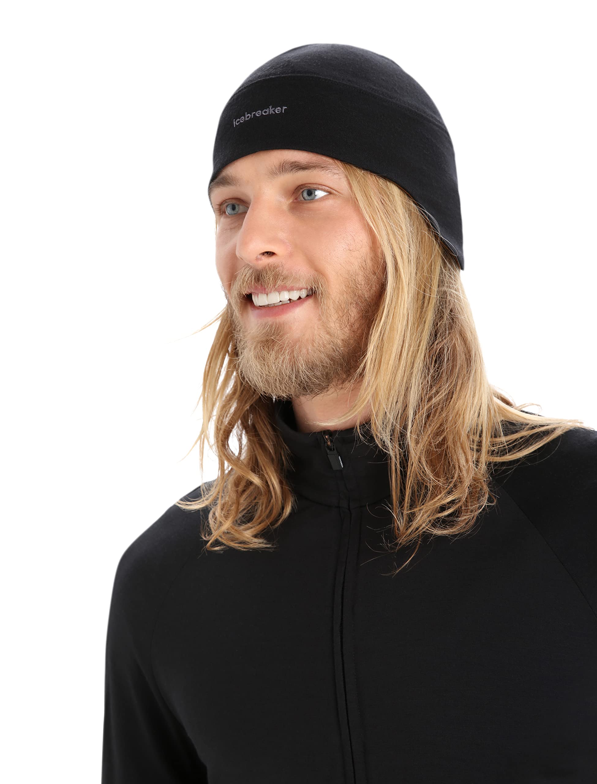 Icebreaker Merino Quantum Merino Wool Beanie, Unisex, - Breathable, Warm Winter Hats with Full Ear Flaps for Skiing, Hiking, Snowboarding - Premium Women’s and Men’s Hats, Black/Clove, One Size