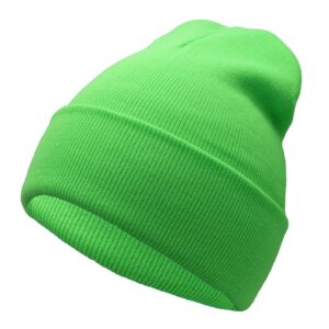 unisex knit soft warm cuffed beanie hat winter camo hats for men women (neon green)