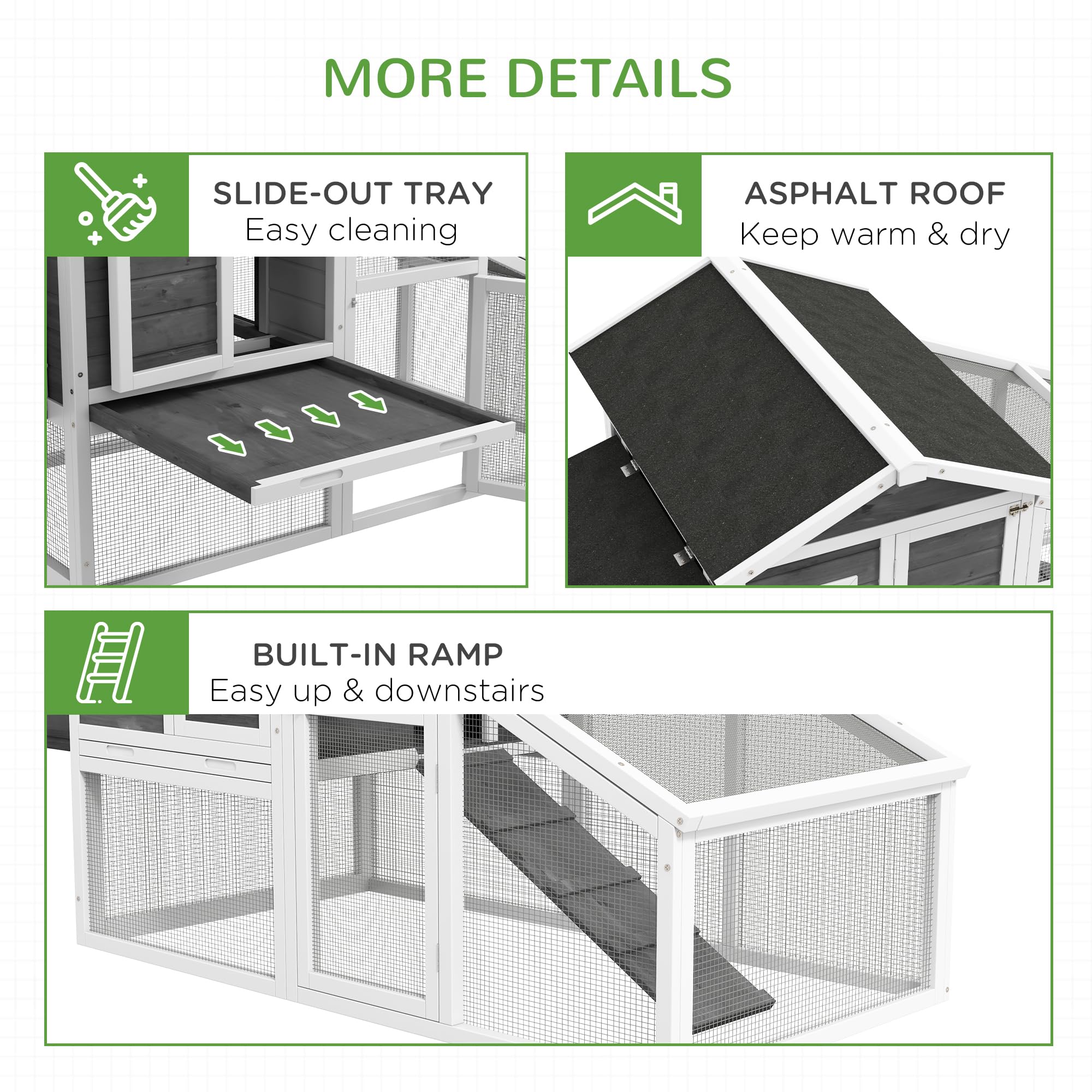 PawHut 69" Chicken Coop Wooden Chicken House, Rabbit Hutch Pen, Outdoor Backyard Poultry Hen Cage with Run w/Nesting Box, Removable Tray for Easy Cleaning, Asphalt Roof, and Safe Lockable Door