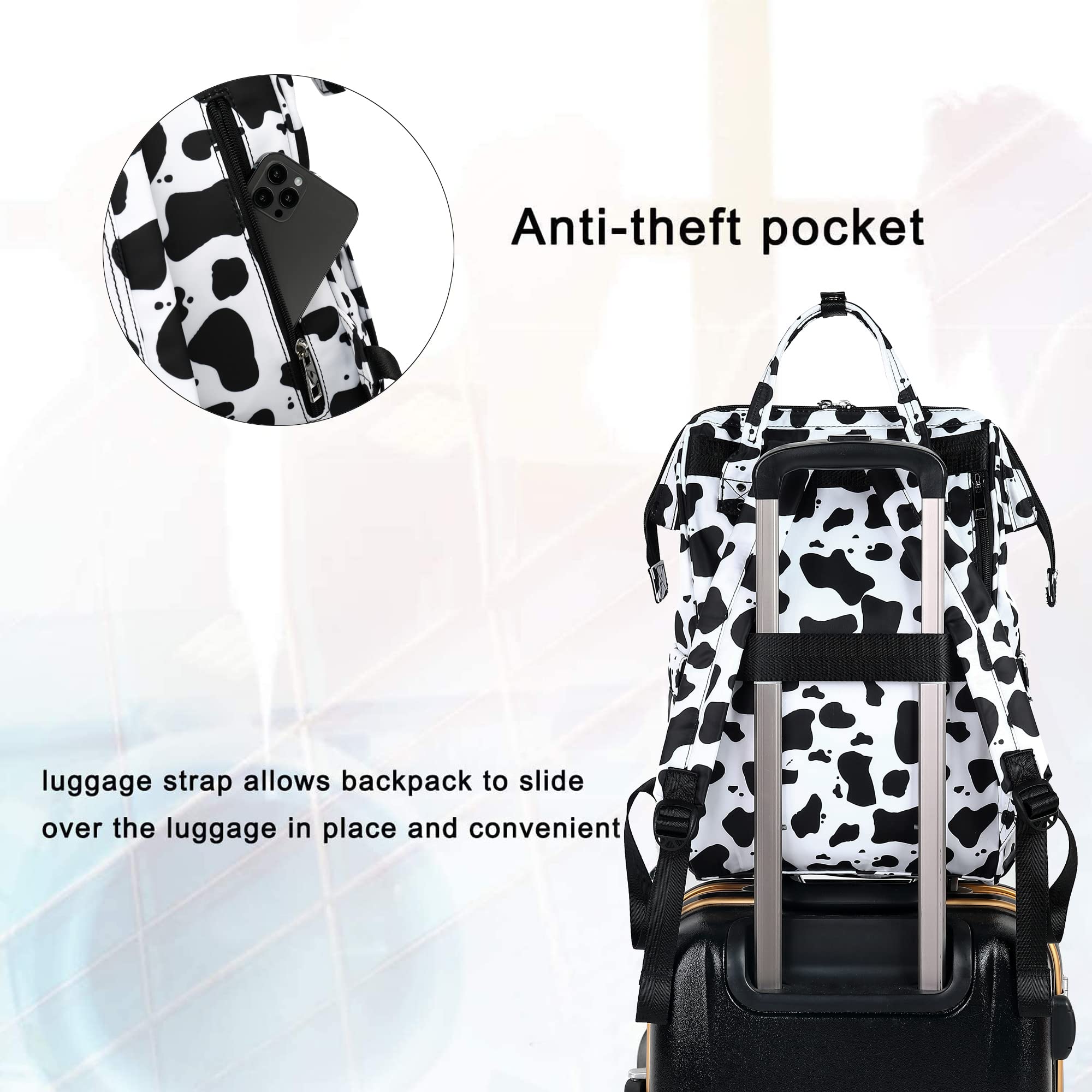 Xunteny Cow Print Women Laptop Backpack, College School Backpack Bookbag 15.6 Inch Computer Backpacks for Work Business Travel