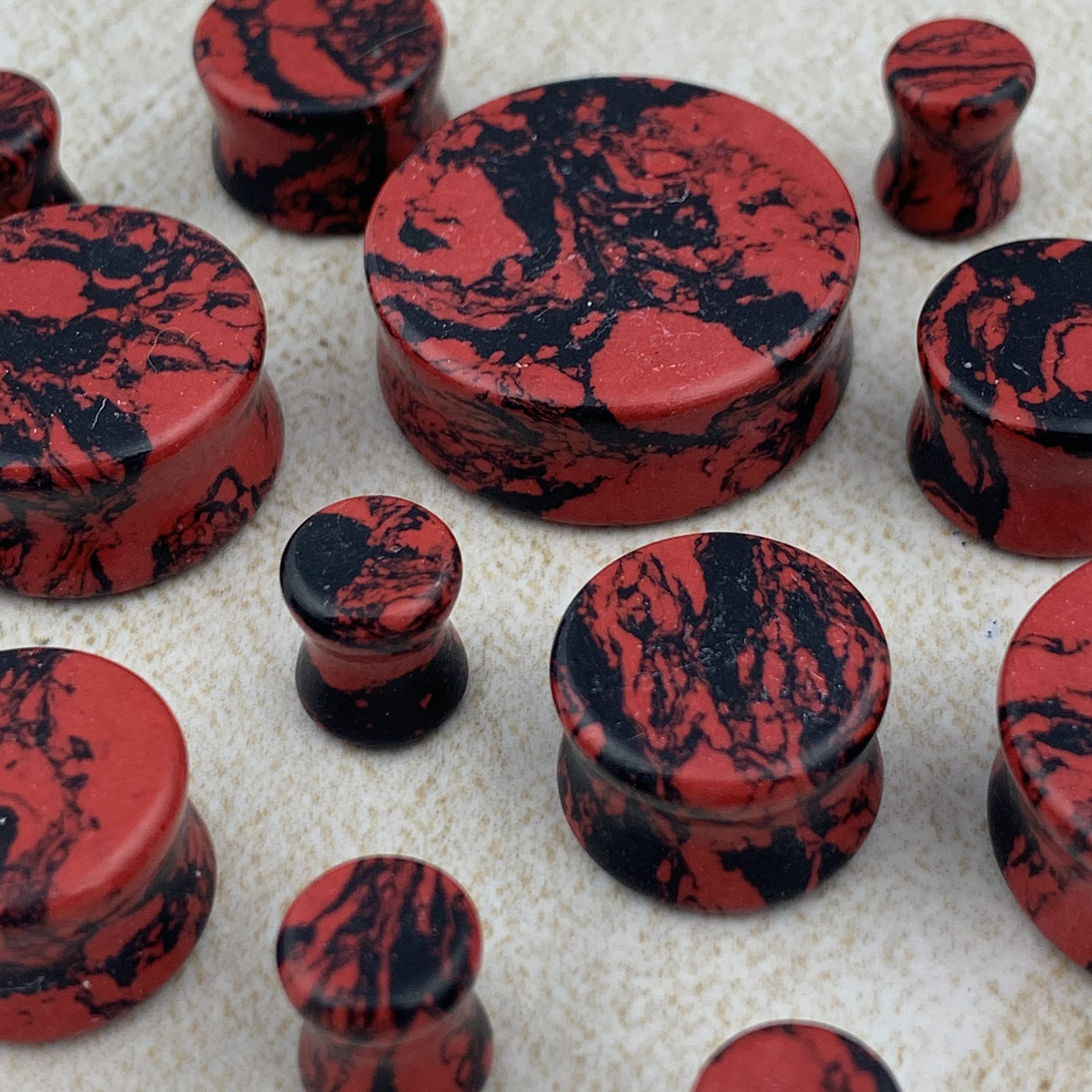 Pair of Synthetic Red and Black Howlite Double Flare Plugs (STN-656) (00g (10mm))