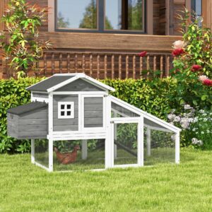 PawHut 69" Chicken Coop Wooden Chicken House, Rabbit Hutch Pen, Outdoor Backyard Poultry Hen Cage with Run w/Nesting Box, Removable Tray for Easy Cleaning, Asphalt Roof, and Safe Lockable Door