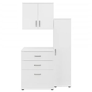 bush business furniture universal 3 piece modular closet storage set with floor and wall cabinets, white