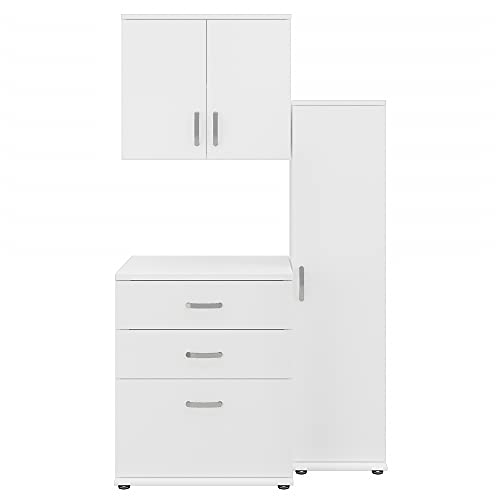 Bush Business Furniture Universal 3 Piece Modular Closet Storage Set with Floor and Wall Cabinets, White