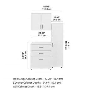 Bush Business Furniture Universal 3 Piece Modular Closet Storage Set with Floor and Wall Cabinets, White