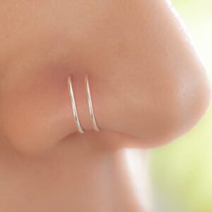 Spiral Silver Nose Ring 20 Gauge - Handmade Double Nose Hoop - 8mm Diameter 0.3 Inches Body Jewelry