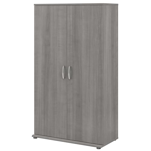 Bush Business Furniture Universal Tall Linen Cabinet with Doors and Shelves, Platinum Gray