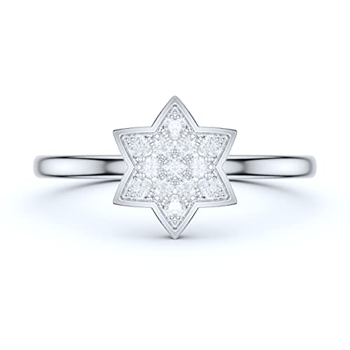 PRSTANI Real 10K White Gold Five-Pointed Star Top Full of Simulated Diamonds Engagement Ring Promise Ring (6)