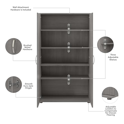 Bush Business Furniture Universal Tall Linen Cabinet with Doors and Shelves, Platinum Gray