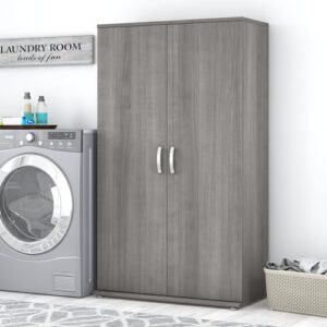 bush business furniture universal tall linen cabinet with doors and shelves, platinum gray