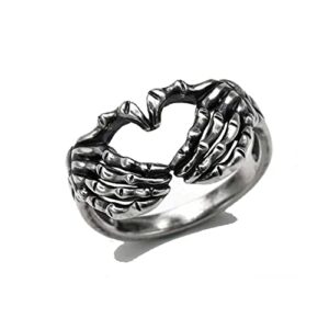 misilan alloy heart open shaped gesture ring gothic anime band rings punk skeleton hands jewelry punk retro hip hop adjustable lovely jewelries for women girls-7