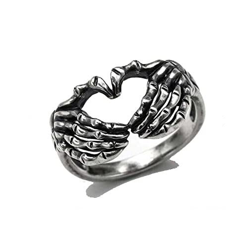 MISILAN Alloy Heart Open Shaped Gesture Ring Gothic Anime Band Rings Punk Skeleton Hands Jewelry Punk Retro Hip Hop Adjustable Lovely Jewelries for Women Girls-7