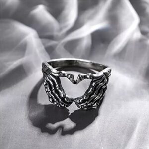 MISILAN Alloy Heart Open Shaped Gesture Ring Gothic Anime Band Rings Punk Skeleton Hands Jewelry Punk Retro Hip Hop Adjustable Lovely Jewelries for Women Girls-7