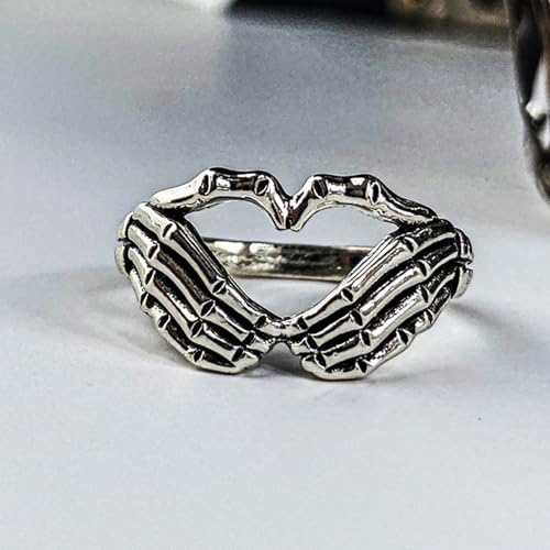 MISILAN Alloy Heart Open Shaped Gesture Ring Gothic Anime Band Rings Punk Skeleton Hands Jewelry Punk Retro Hip Hop Adjustable Lovely Jewelries for Women Girls-7