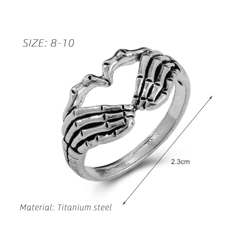 MISILAN Alloy Heart Open Shaped Gesture Ring Gothic Anime Band Rings Punk Skeleton Hands Jewelry Punk Retro Hip Hop Adjustable Lovely Jewelries for Women Girls-7