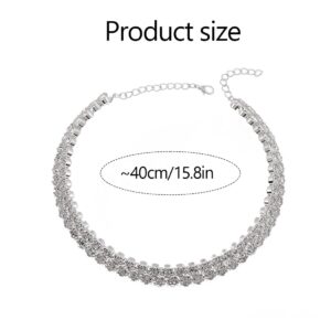 JONKY Rhinestone Choker Necklace Silver Chokers Crystal Layered Necklaces Sparkly Prom Party Collar Neck Jewelry for Women