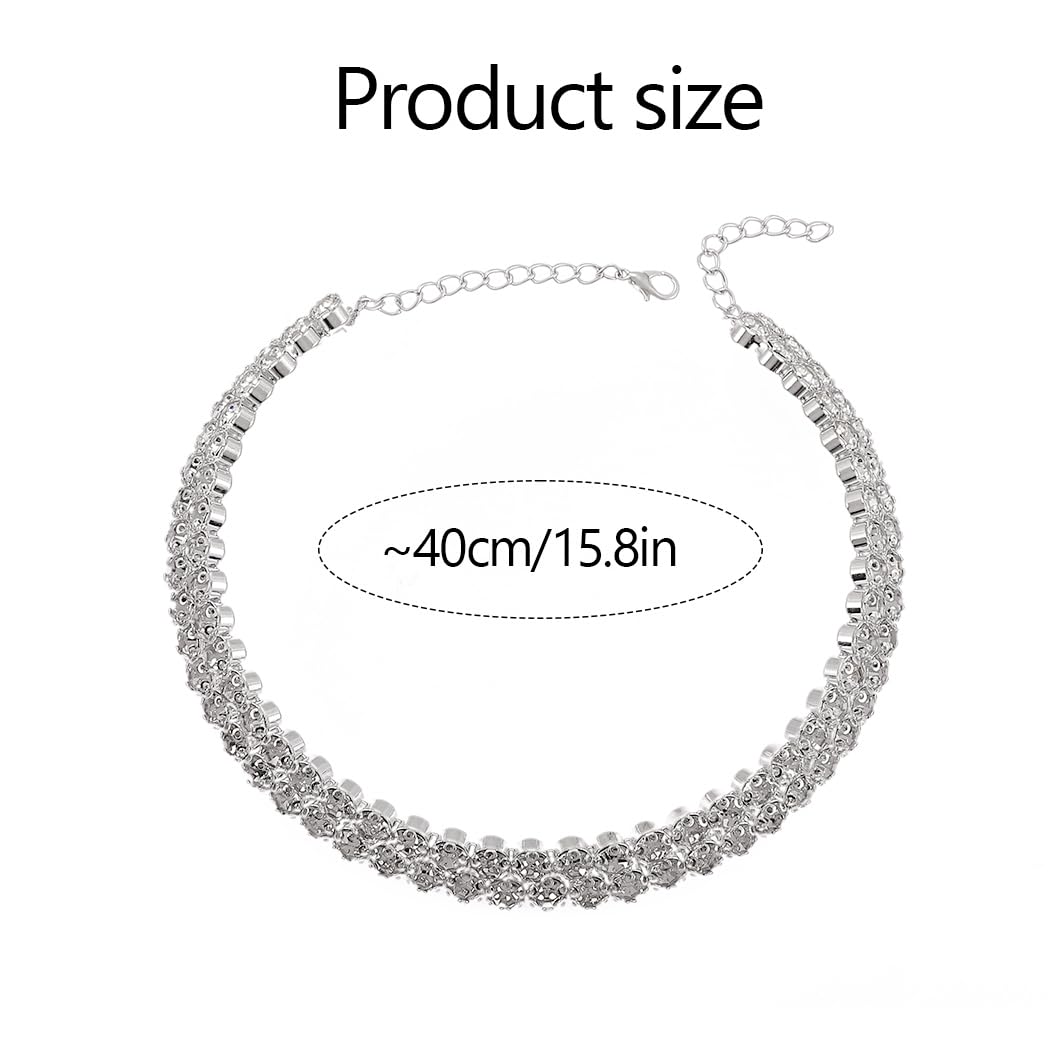 JONKY Rhinestone Choker Necklace Silver Chokers Crystal Layered Necklaces Sparkly Prom Party Collar Neck Jewelry for Women