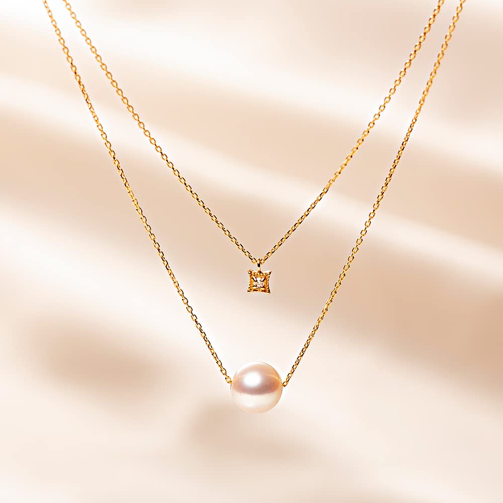 Japanese 7.0mm Akoya Cultured Pearl Pendant Necklace for Women with 18K Yellow Gold | Classy Design Excellent Gift | Pearl Necklace