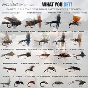 RoxStar Fly Shop Trophy Trout 24pk | Top Wet & Dry Flies for Trout. | Trout Flies Proven Nationwide to Catch Fish! | Tied in-House Never Outsourced! Fathers Day Gift Fly Fishing Gift