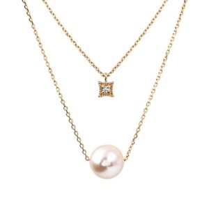 japanese 7.0mm akoya cultured pearl pendant necklace for women with 18k yellow gold | classy design excellent gift | pearl necklace