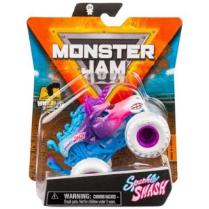 monster jam, official sparkle smash monster truck, die-cast vehicle, crazy creatures series, 1:64 scale