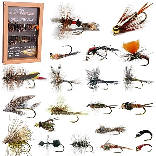 RoxStar Fly Shop Trophy Trout 24pk | Top Wet & Dry Flies for Trout. | Trout Flies Proven Nationwide to Catch Fish! | Tied in-House Never Outsourced! Fathers Day Gift Fly Fishing Gift