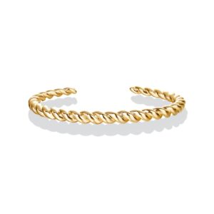 pavoi 14k yellow gold plated twisted chunky bangle bracelet | 14k gold plated | lightweight everyday jewelry (6.5, yellow gold)