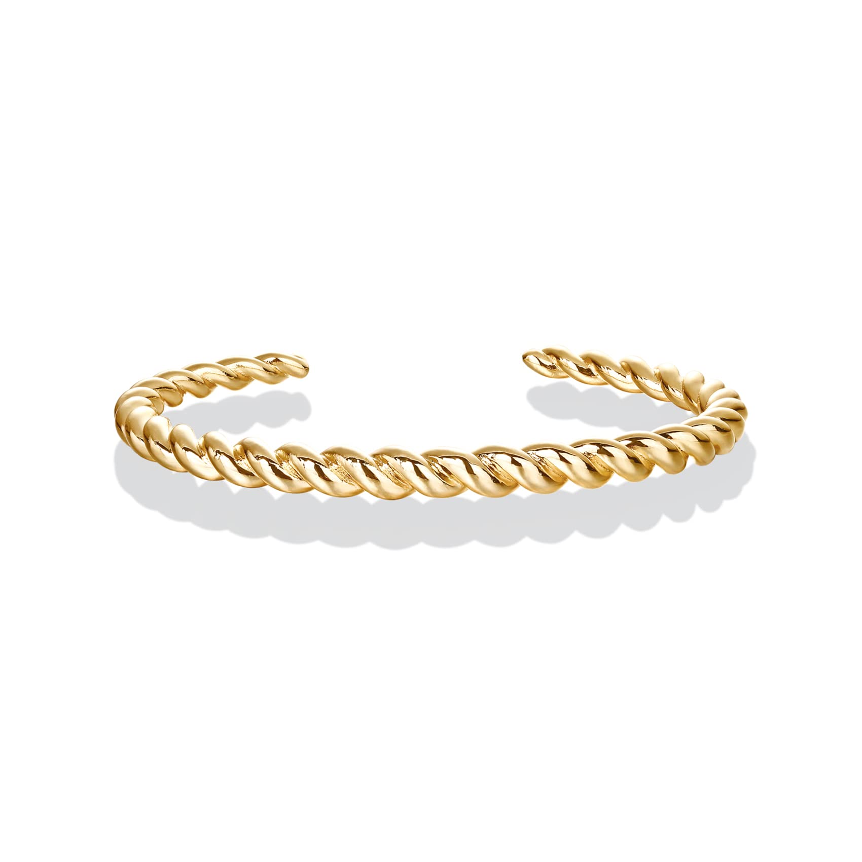 PAVOI 14K Yellow Gold Plated Twisted Chunky Bangle Bracelet | 14K Gold Plated | Lightweight Everyday Jewelry (6.5, Yellow Gold)